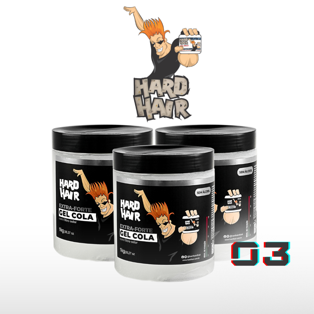 Gel Cola Hard Hair Extra Forte para o Cabelo 1kg - 3 Unidades | Shopee ...