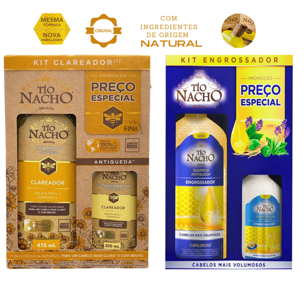 kit Tio Nacho Engrossador Antiqueda Clareador Shampoo e Condiconador ...