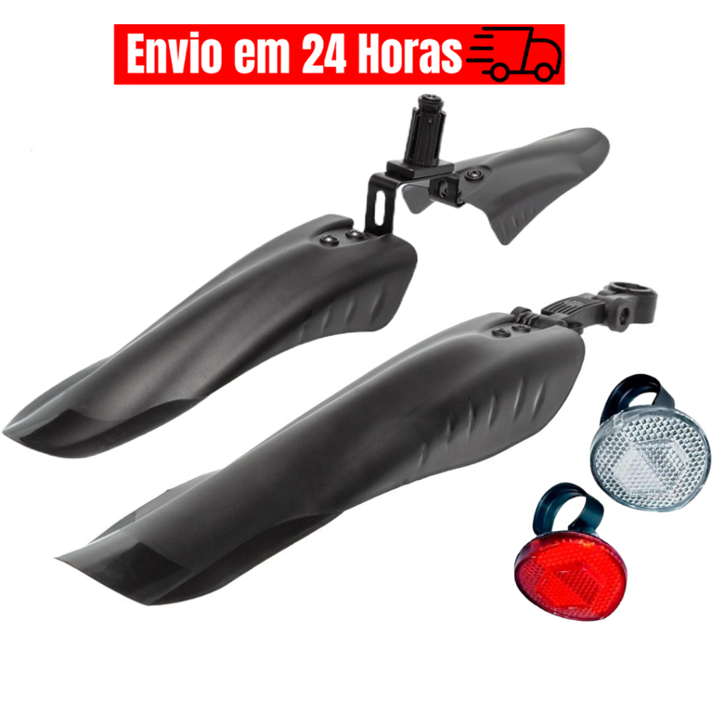 Paralama Dianteiro e Traseiro Bike Bicicleta Aro 26 e 29 Nylon Preto Mtb + Par de Refletor ...