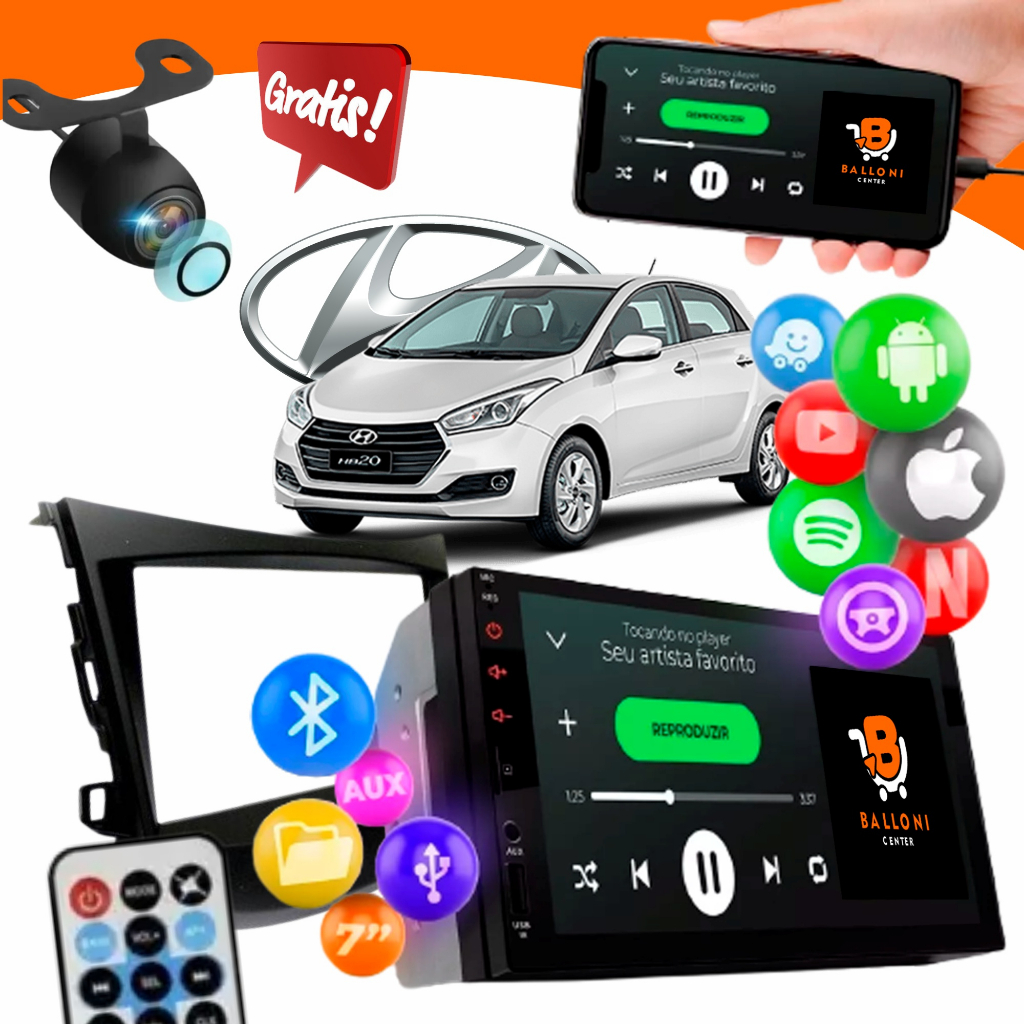 Central Multimidia 2 Din Hb20 2012 2013 2014 2015 2016 2017 2018 2019 2020 de 7" Polegadas Full ...