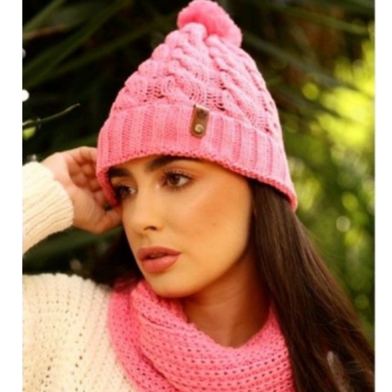 Gorro Touca + Cachecol Gola Infinita Feminina Lenço Tricot Lã Trança ...