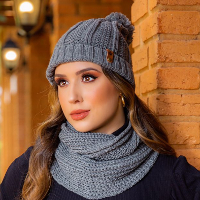 Gorro Touca + Cachecol Gola Infinita Feminina Lenço Tricot Lã Trança ...