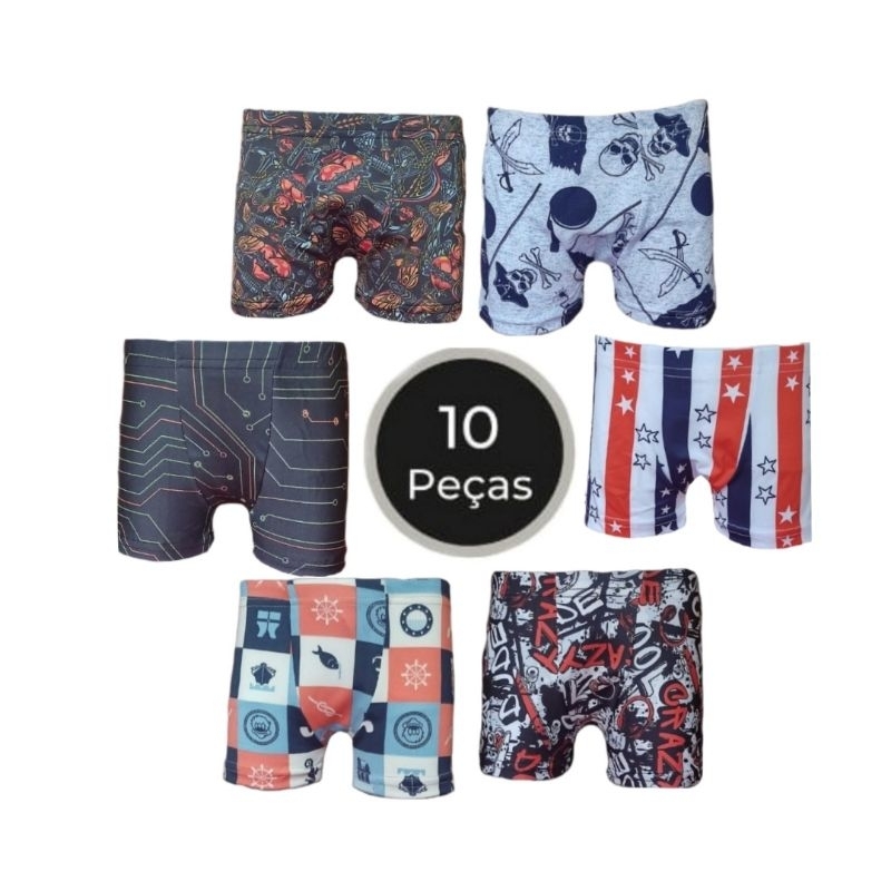 KIT 10 CUECA BOX INFANTIL DE MENINO | Shopee Brasil