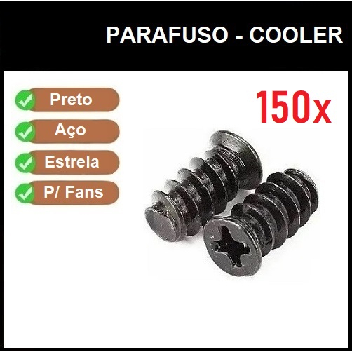150 Parafuso Parafusos Preto Para Cooler Fan Ventoinha e Filtro de ...
