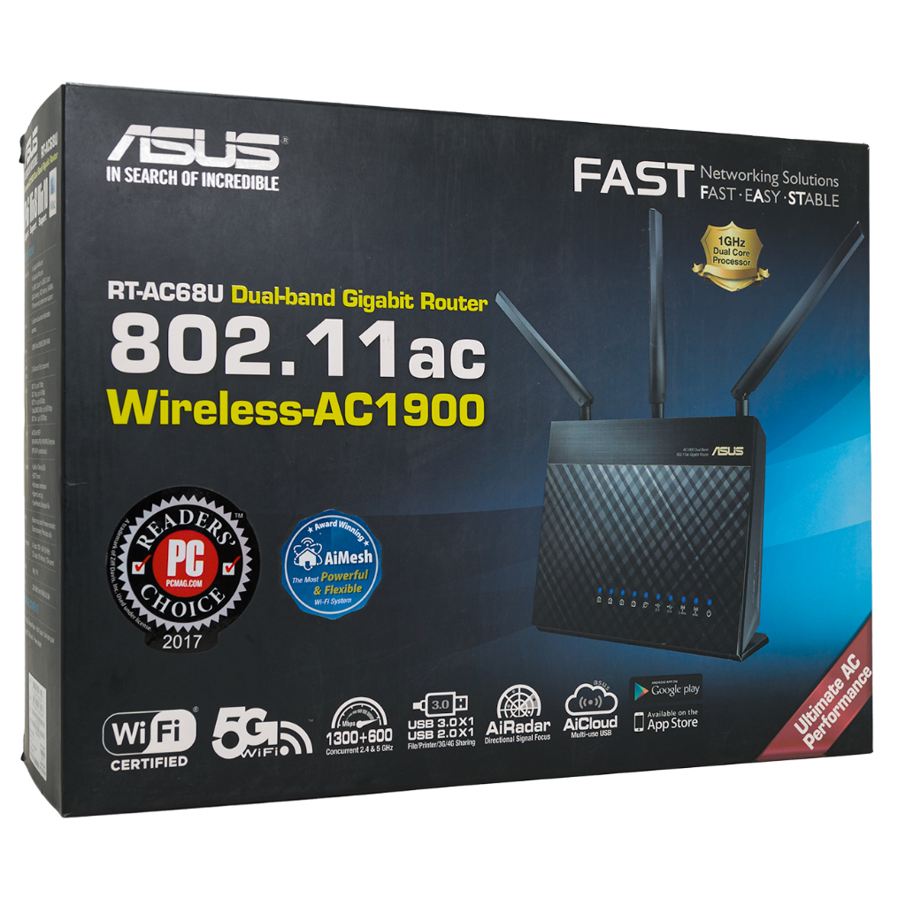 Roteador Gamer Wireless ASUS RT-AC68U, Dual band AC1900Mbps, AiMesh, 3 ...