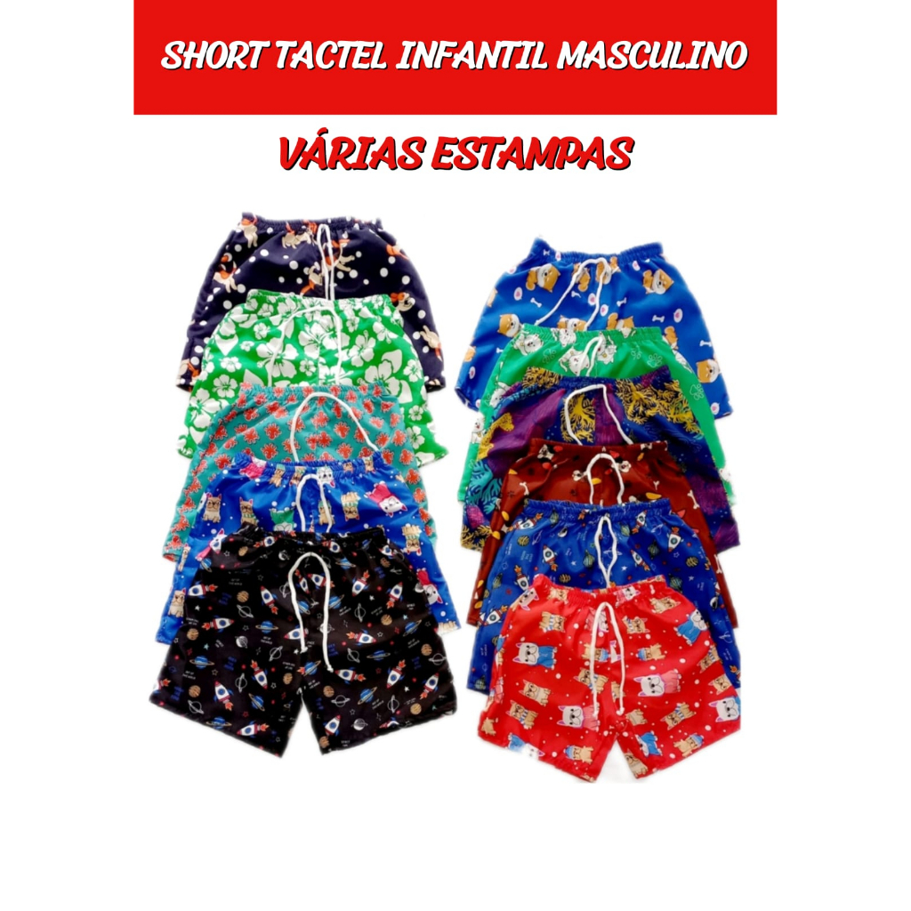 Kit 10 Short Tactel Infantil Masculino Estampado E Liso Roupa Infantil ...