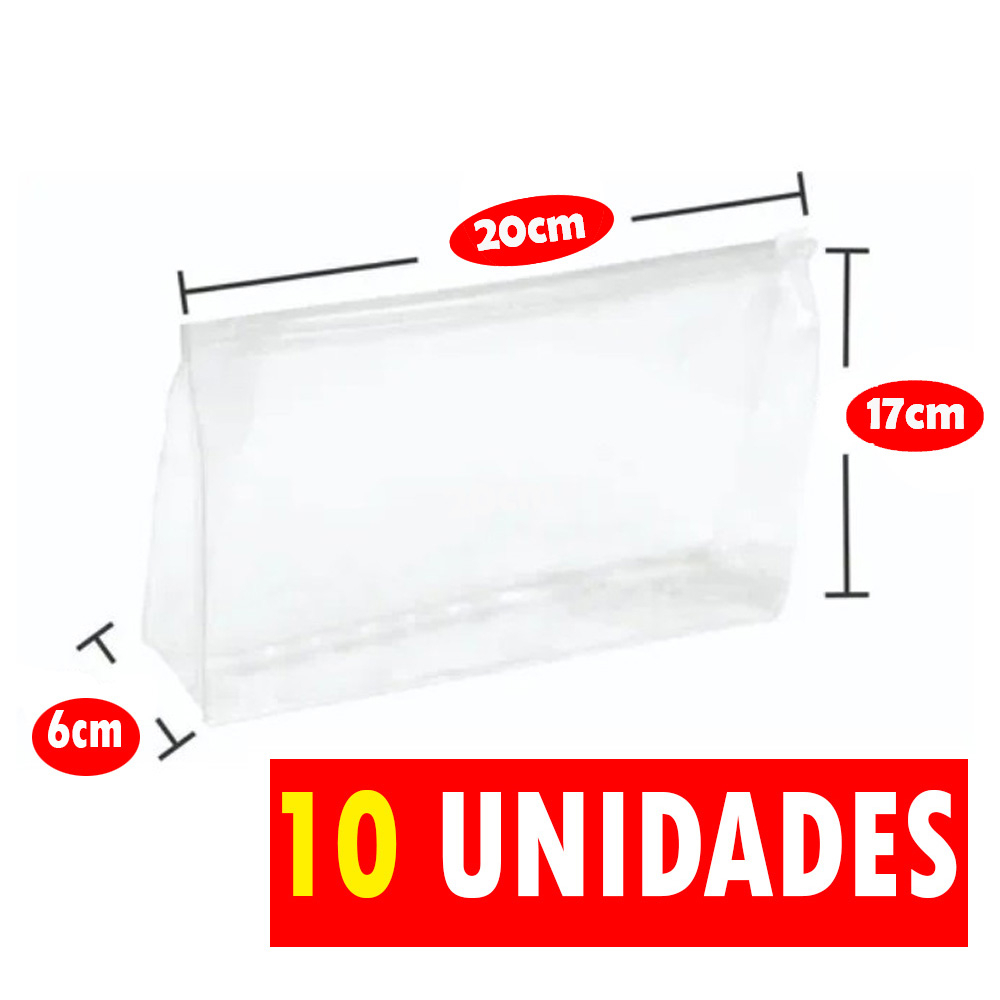 10 Organizador Estojo Necessaire Pvc Cristal Transparente Fechamento em ...