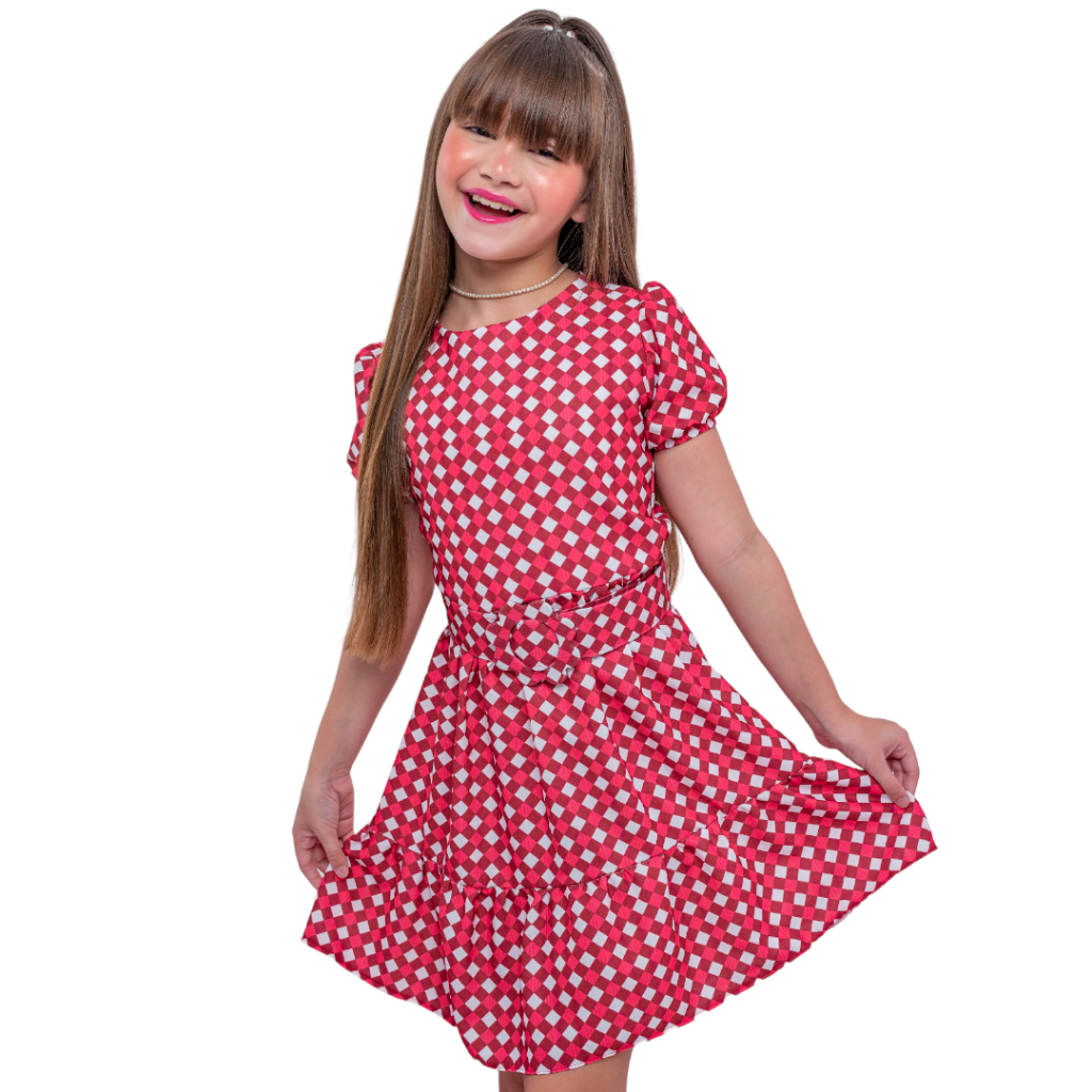Vestido Xadrez Luxo Festa Menina Julina Junina Country Com Cinto Diva Escola Moda Infantil Mini ...