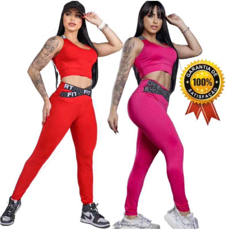 conjunto Fitness Feminino Academia em suplex cores PROFIT - Escorrega o ...