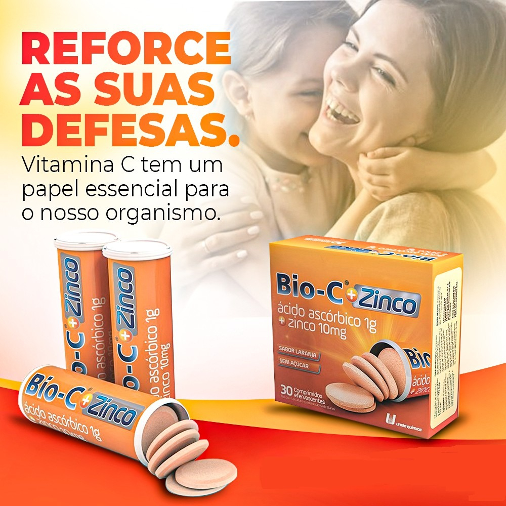 Bio C+Zinco Vitamina C 1G+Zinco 10MG C/30 Comprimido Efervescente Zero ...