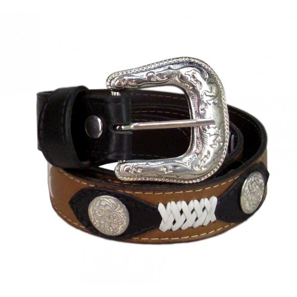 Cinto Country Preto com Marrom Masculino em Couro com Enfeites e ...