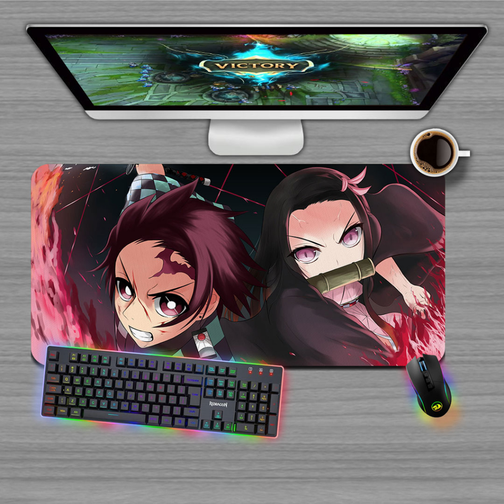 Mousepad Gamer (70x35cm) - TANJIRO E NEZUKO COMBATE KIMETSU DEMON ...