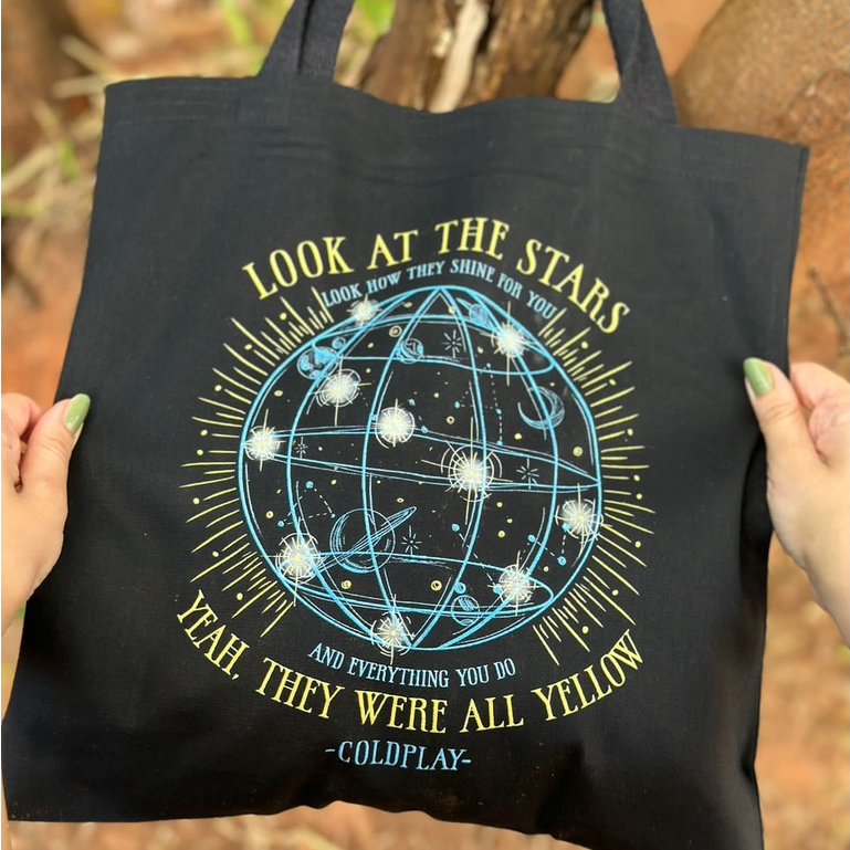 Bolsa Feminina Praia Ecobag Coldplay Stars - Preta | Shopee Brasil