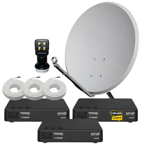 Kit 3 Digital Vt1000 Visiontec - Antena Lnbf Cabo | Shopee Brasil