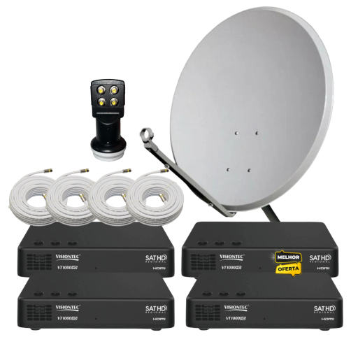 Kit 4 Receptor Digital Vt1000 Visiontec - Antena Lnbf Cabo | Shopee Brasil