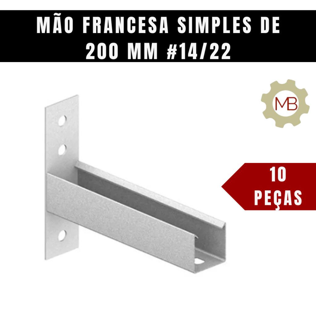 Mão Francesa Simples De 200 mm (Chapa 14/22, 10 Peças) | Shopee Brasil