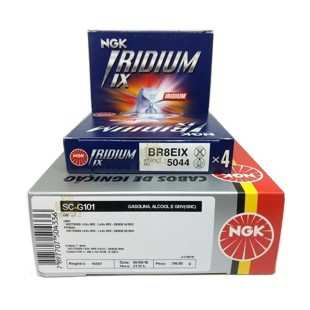 Kit cabo e Jogo de vela ignição Ngk Iridium Prisma Onix 1.0 8v Spe flex ...