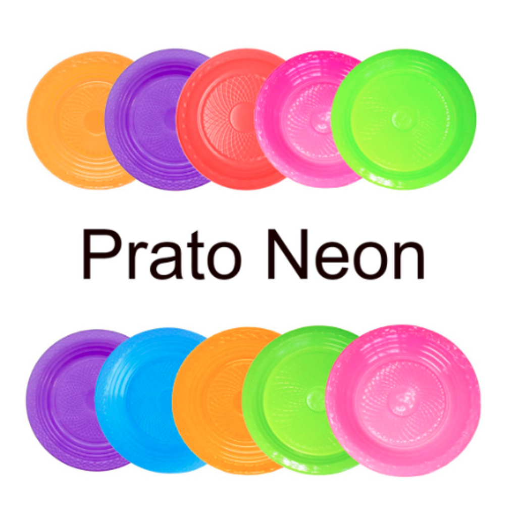 50 Prato Pratinho Plastico Neon - Brilha na Luz Negra Descartavel ...