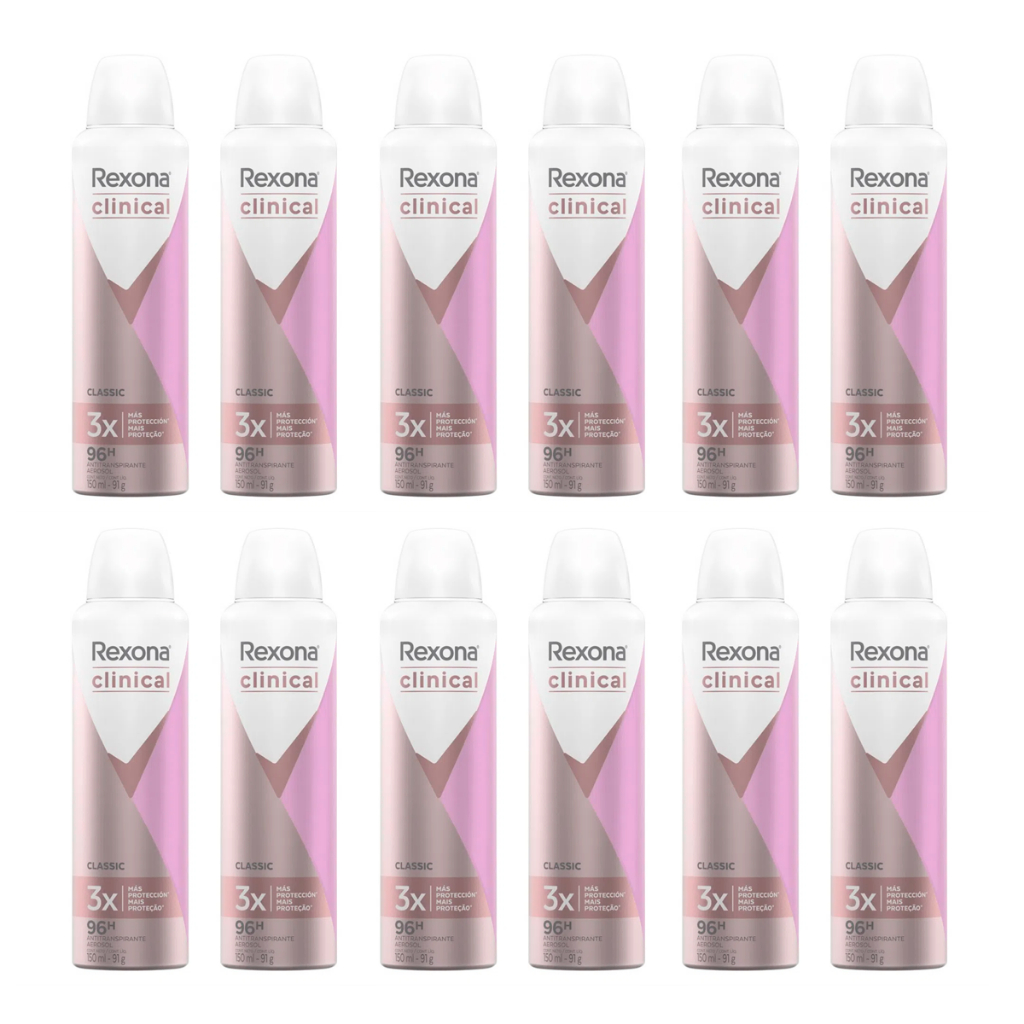 Rexona Clinical Kit 12un Desodorante Aerossol Classic - 150ml | Shopee ...