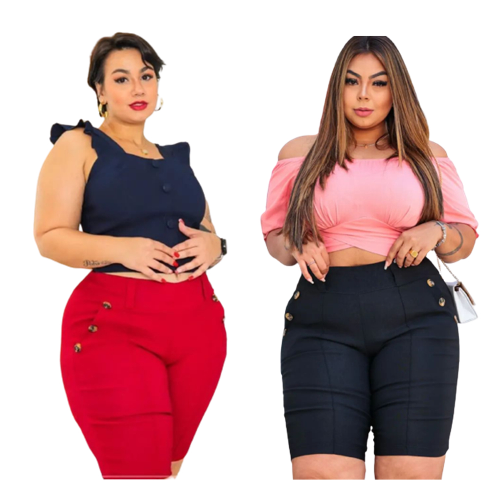 Bermuda Bengaline Plus Sizer Feminina Com Lycra | Shopee Brasil