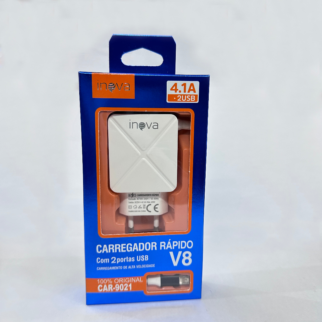 Carregador Inova Turbo 2 Portas Usb E Cabo Fixo V8 4.1a Full | Shopee ...