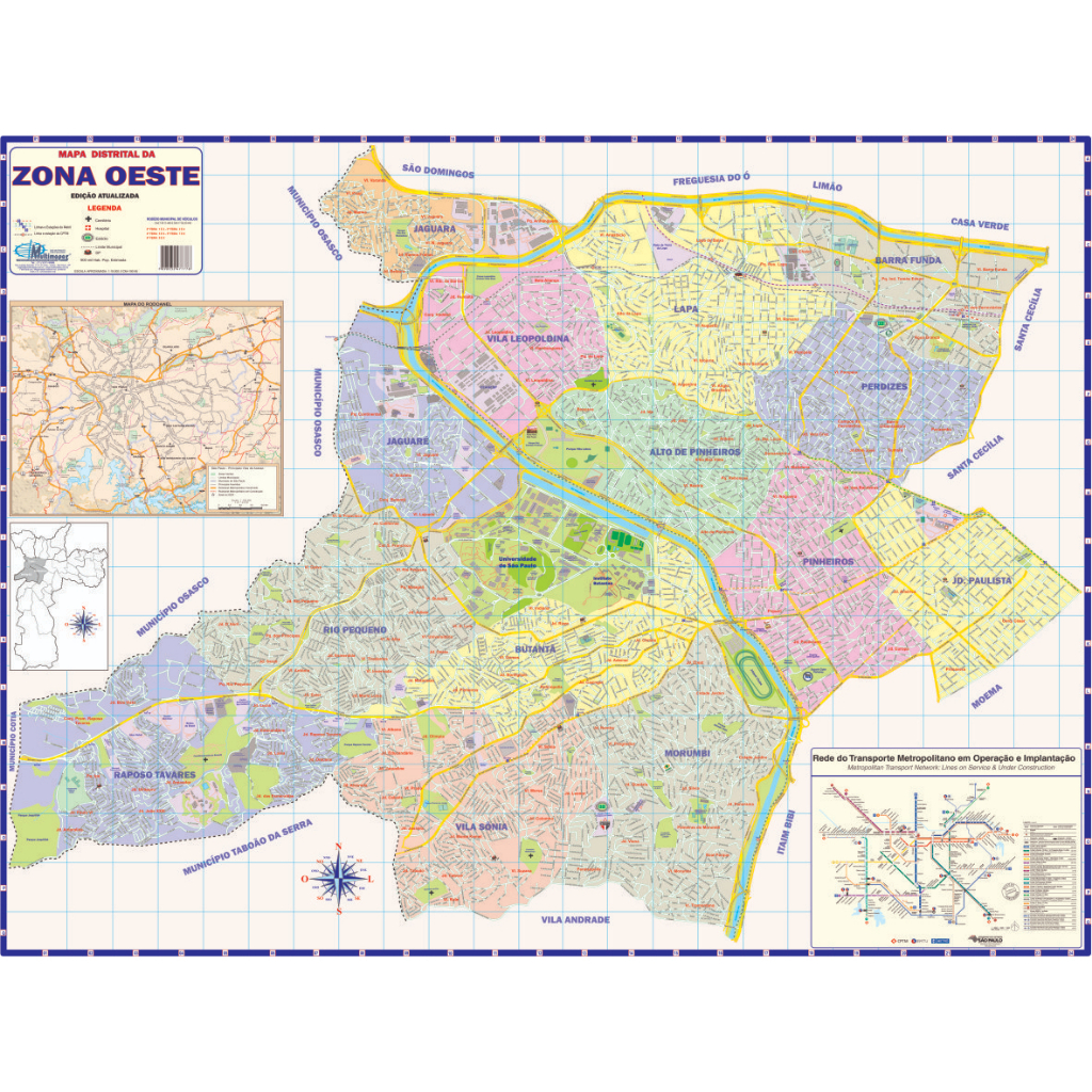 Mapa Zona Oeste Da Cidade São Paulo Planta Urbana 1,20x90 Cm | Shopee ...