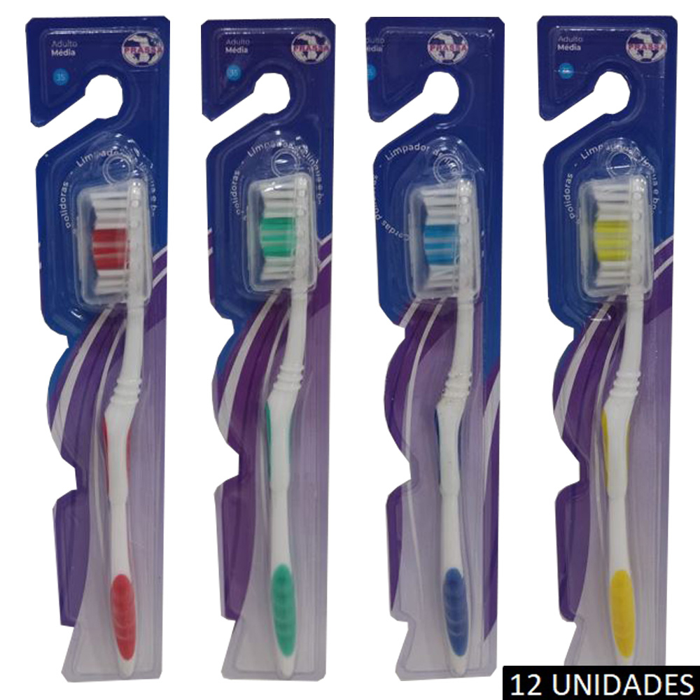 Kit Escova de Dente Média Adulto Pacote 12 Unidades | Shopee Brasil