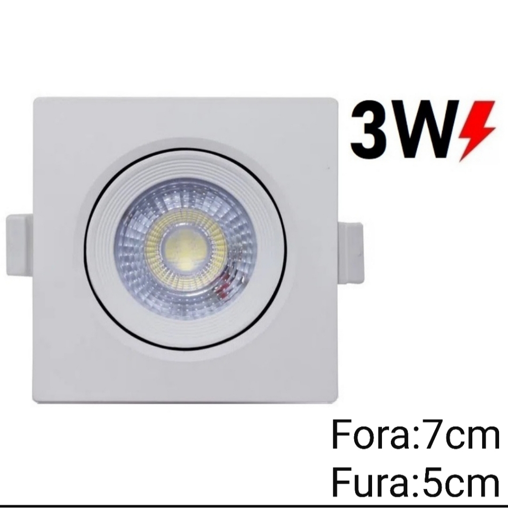 Spot Led Mini 3W Quadrado Embutir Direcionável Bivolt BRANCO FRIO ...