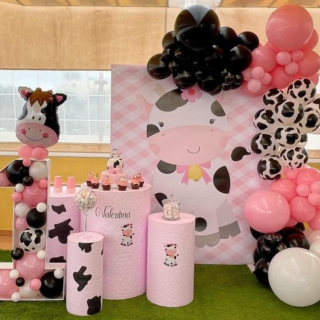 Kit 125 Bexiga Balão Vaca Vaquinha 9 Polegadas Rosa Candy e Preto 9 ...
