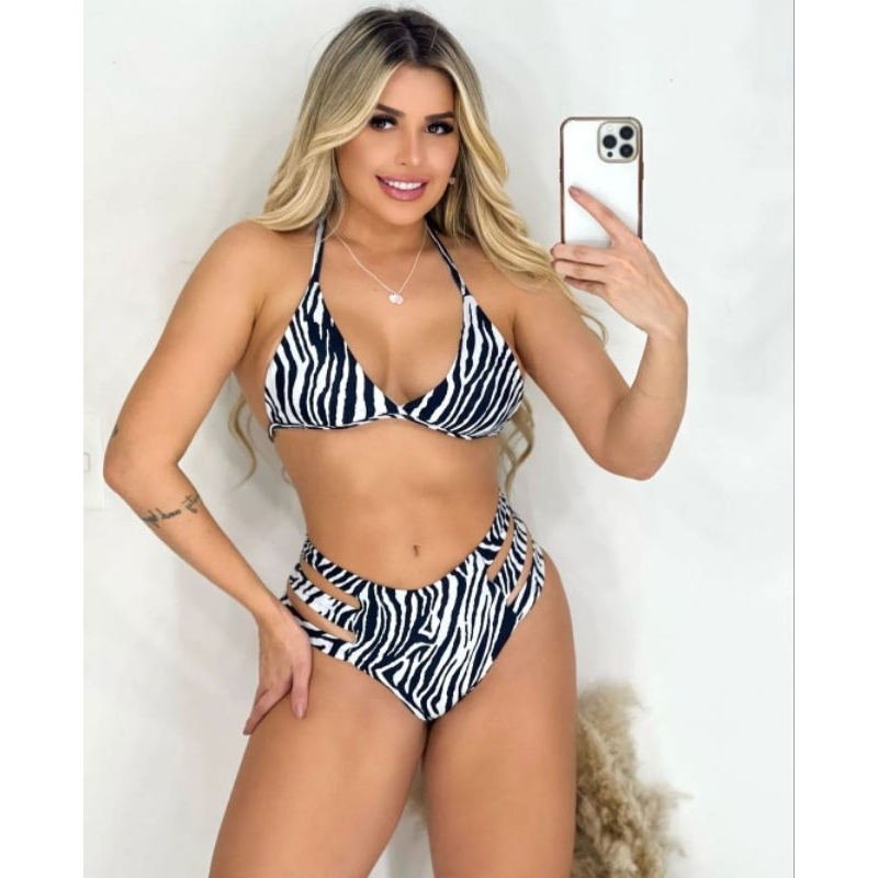 Conjunto Biquini Top Fixo Calcinha Cintura Alta Shopee Brasil