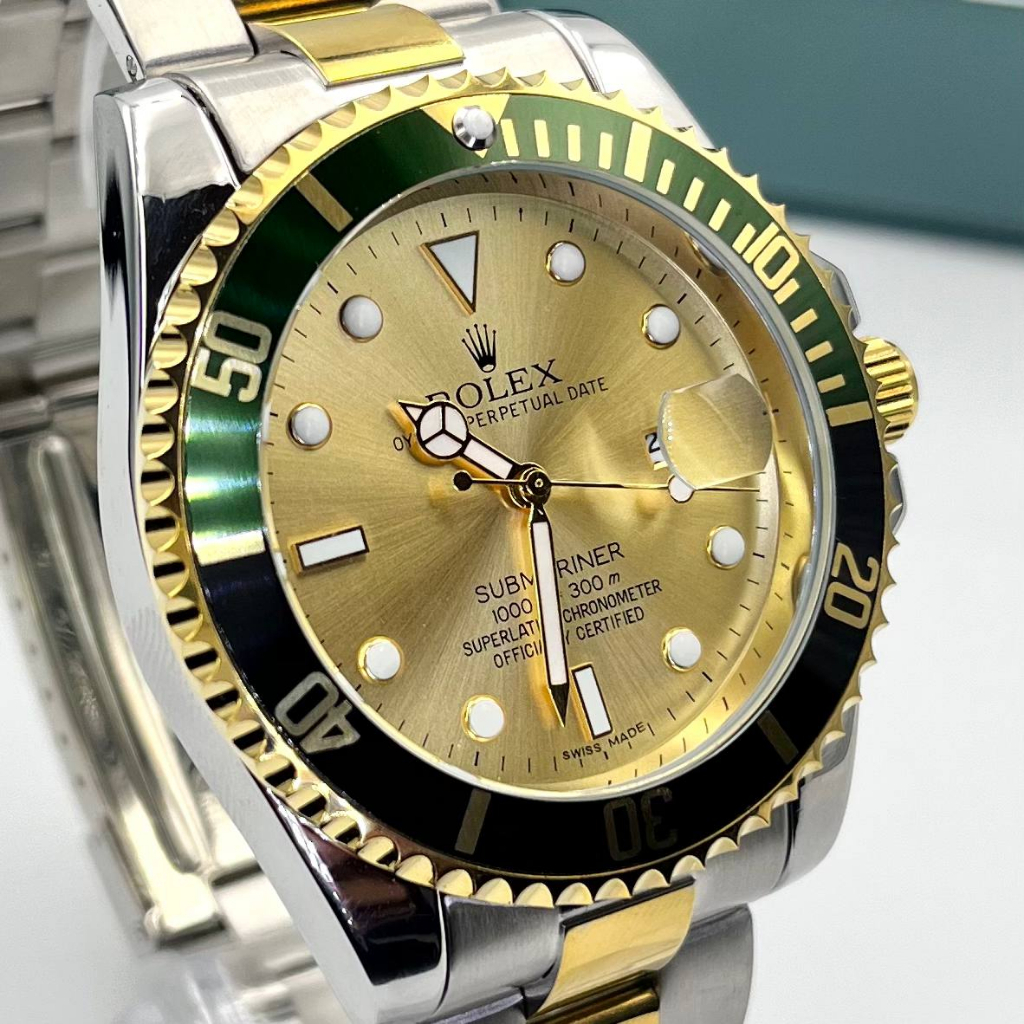 Rolex Masculino - Submariner misto verde linha Gold + Caixa Premium ...