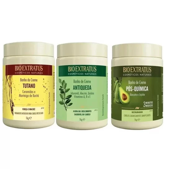 Kit Cronograma Capilar 3 Máscaras 1kg - Tutano - Jaborandi - Pós Química Banho de Creme Bio ...