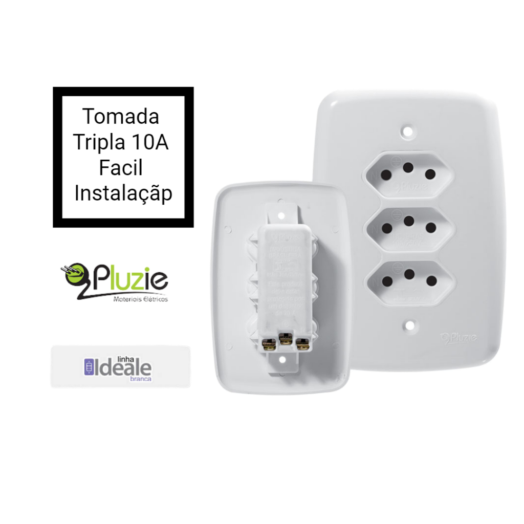 Tomada Tripla Monobloco 10A 250V 2P+T Facil Instalação Pluzie Ideale ...