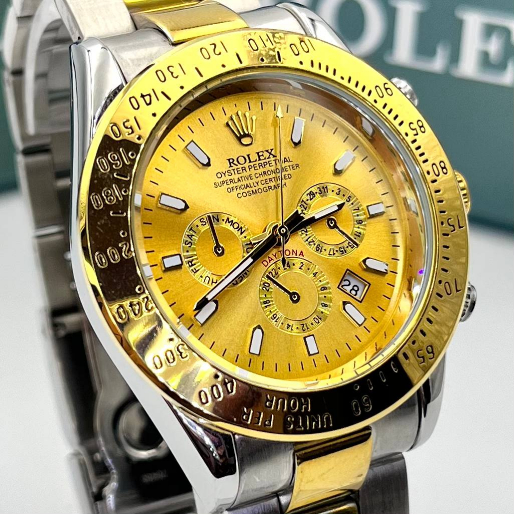 Rolex Masculino - Daytona Prata misto Dourado linha Gold + Caixa ...