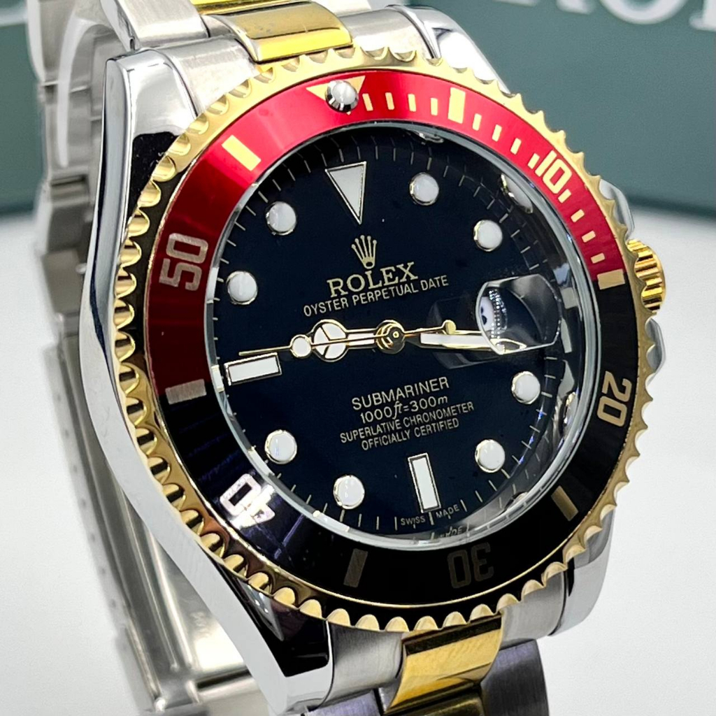 Relogio Rolex Submariner prata misto preto c/ vermelho linha Gold ...