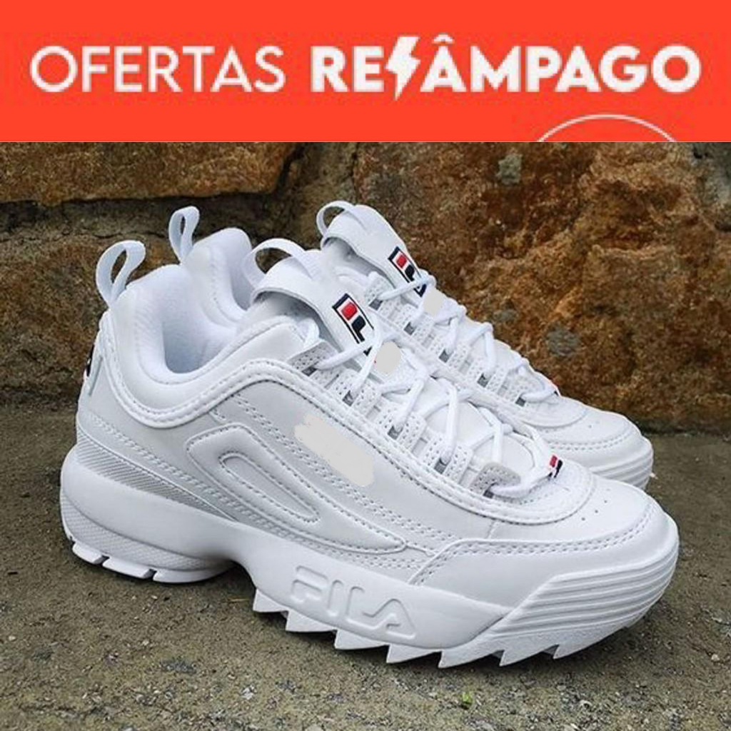 Tênis Fila colorido feminino Rosa nude Branco Couro Branco Preto Couro ...