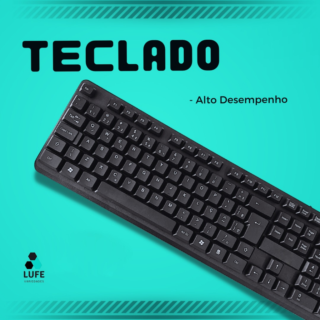 Teclado Básico Alto Desempenho ABNT2 Com Fio Usb | Shopee Brasil