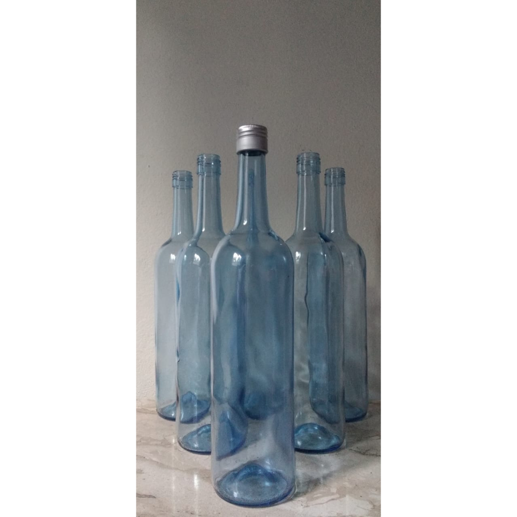 Garrafa de vidro azul 750 ml com tampa e lacre, caixa com 12 unidades ...