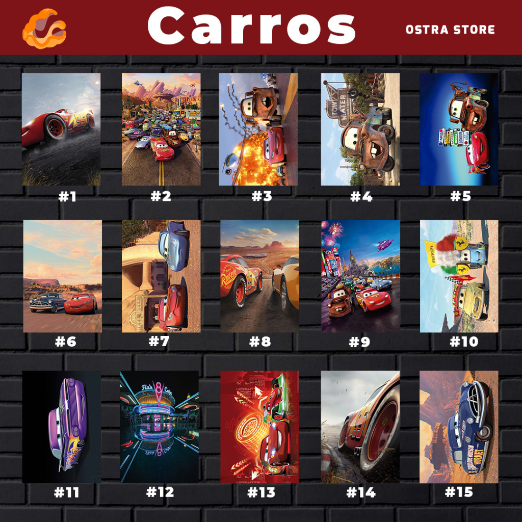Carros 01 a 15 - pixar - Placa decorativa MDF - Quadro parede ...