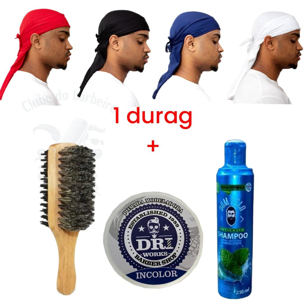 Kit durag, escova, pasta e shampoo barbeiro e cabelereiro bandanas ...