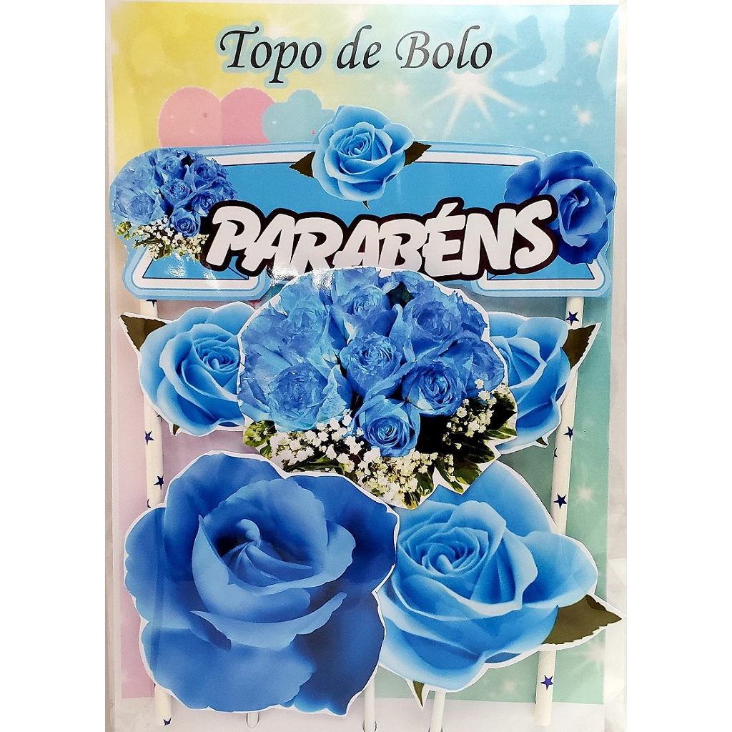 Topper Bolo Enfeite Topo De Bolo Flores Azul | Shopee Brasil