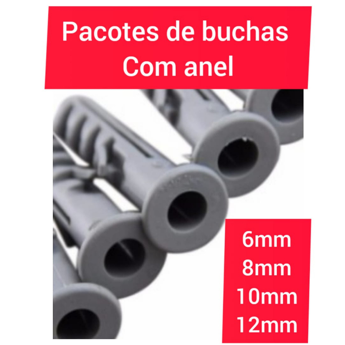 Bucha De Parede Concreto e Alvenaria De Nylon Com Anel Pacote 6mm ,8mm ...