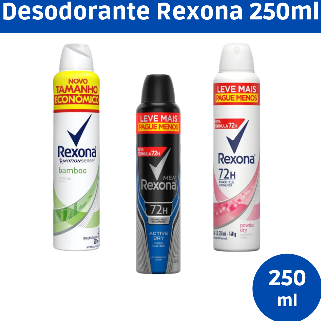 Desodorante Aerosol Rexona 250ml - Active Dry / Powder / Bamboo ...