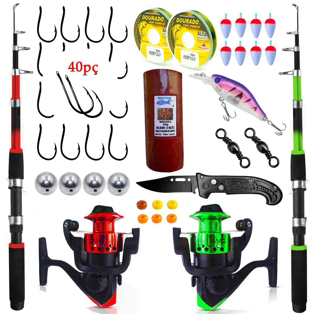 Kit De Pesca Vara e Molinete Completo 2 Vara Telescópicas 2 Molinetes ...