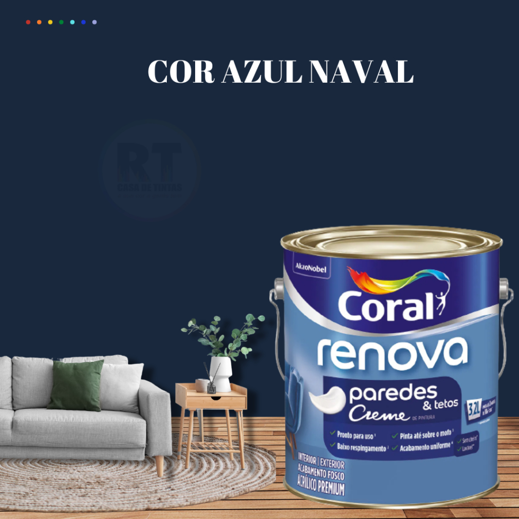 Tinta Para Parede Acrílica Coral Renova Cor Azul 3,2l Lavável Premium ...