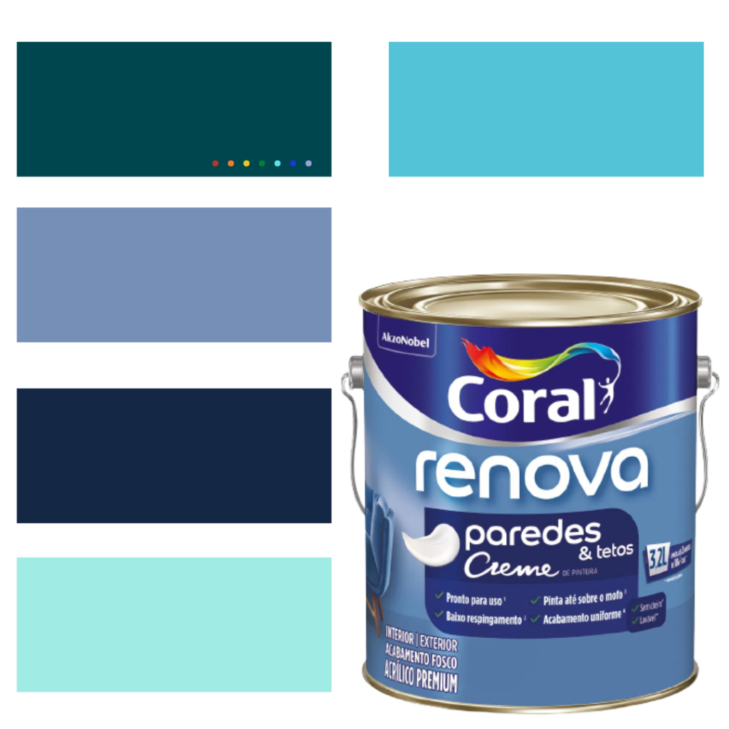 Tinta Para Parede Acrílica Coral Renova Cor Azul 3,2l Lavável Premium ...