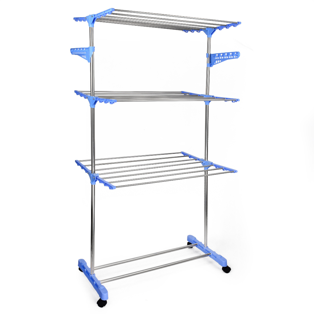 Varal Chão 3 Andares Roupa 4 Rodas Dobrável Reforço Azul - Faz a Boa!