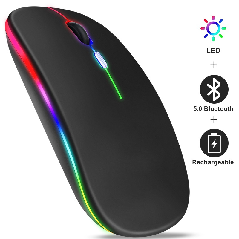 Mouse Sem Fio Wireless Recarregável Led Rato Bluetooth Usb RGB Clique Silencioso 2.4 Ghz Gamer ...