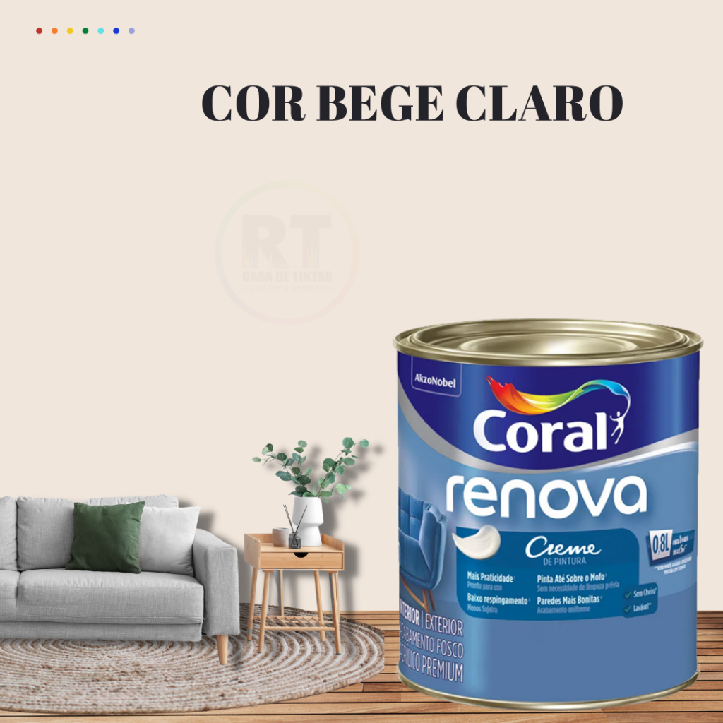 Tinta de Parede Acrílica Cor Bege Coral 800ml Lavável Premium Antimofo ...