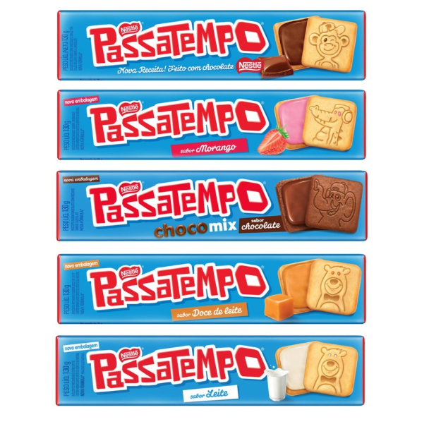Biscoito Passatempo Recheado 130g - Chocolate, Doce de Leite, Morango ...